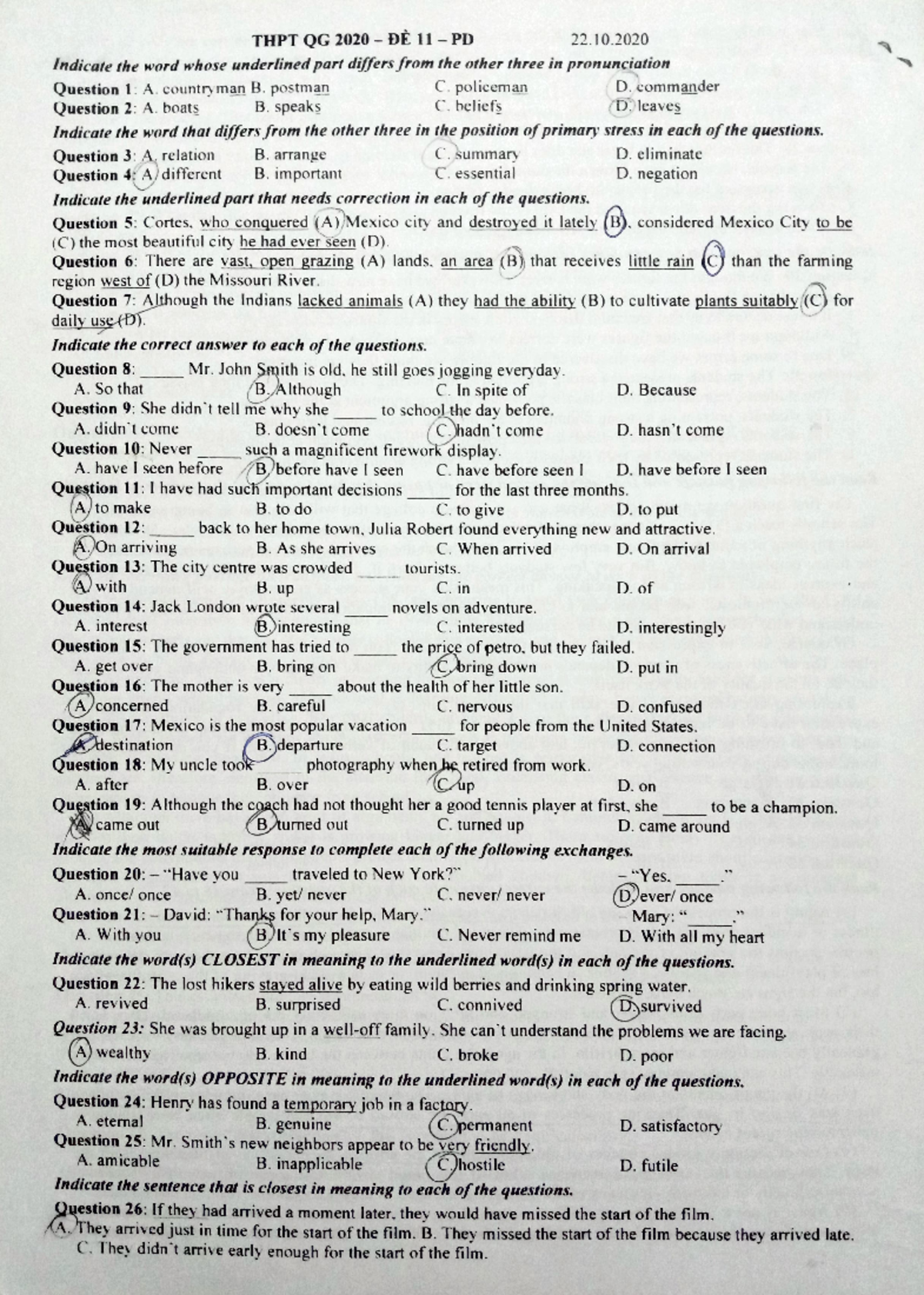 English Mock Test (Code 11-PD) (Scanned) - THPT QG 2020 - DE 11 - PD 22 ...
