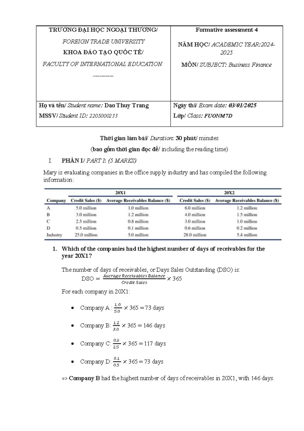 Formative Assessment 4: Business Finance Insights - FUONM7D - Studocu