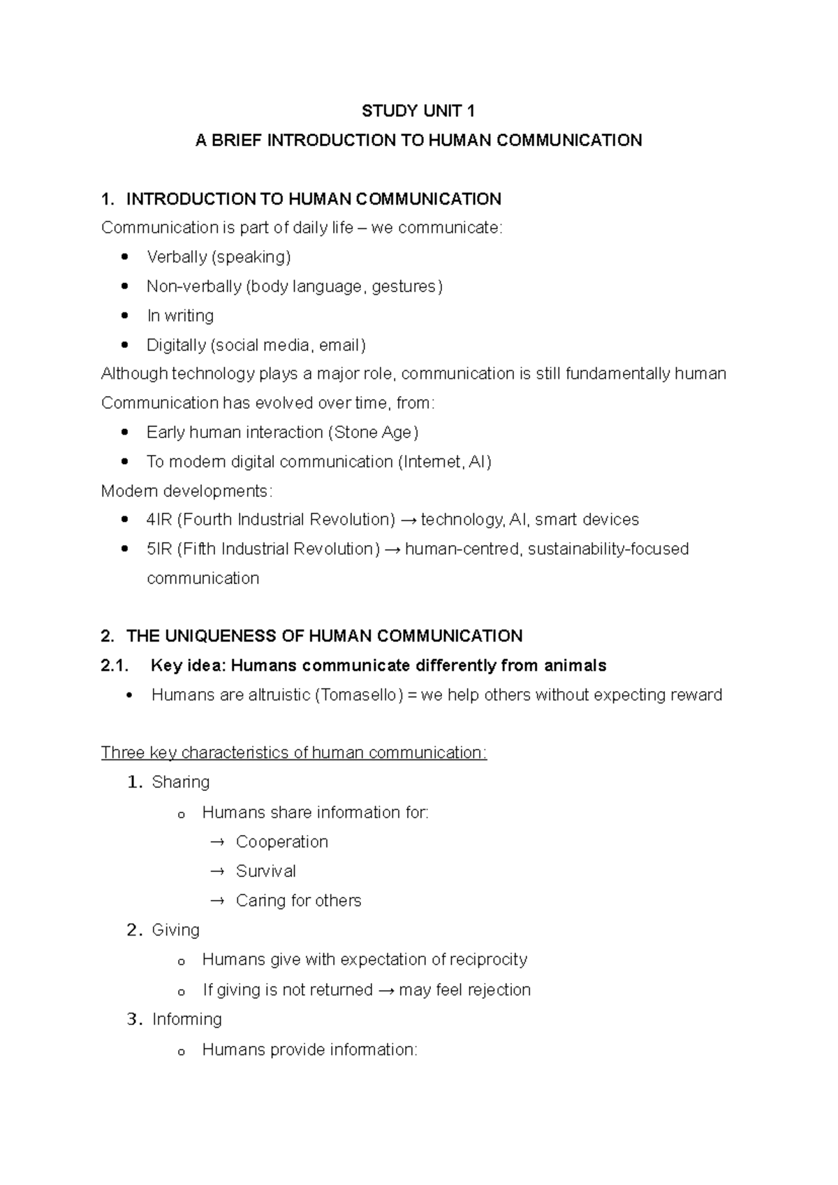 Study UNIT 1 - Introduction to Human Communication Notes - Studocu