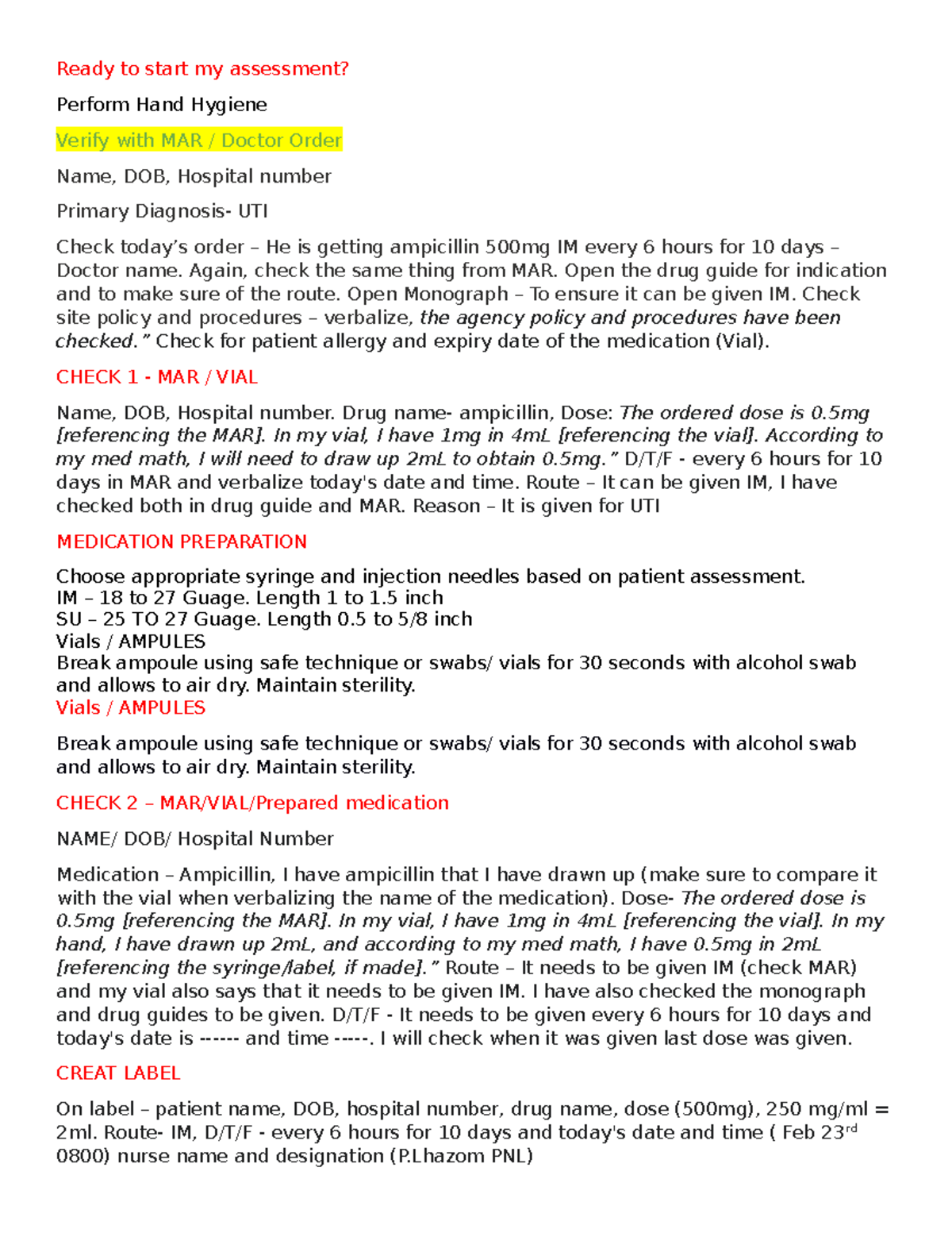 Medication Assessment for UTI - Ampicillin IM Administration Guide ...