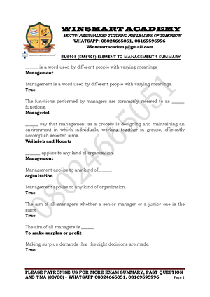 element of management science - bus105 - NOUN - Studocu