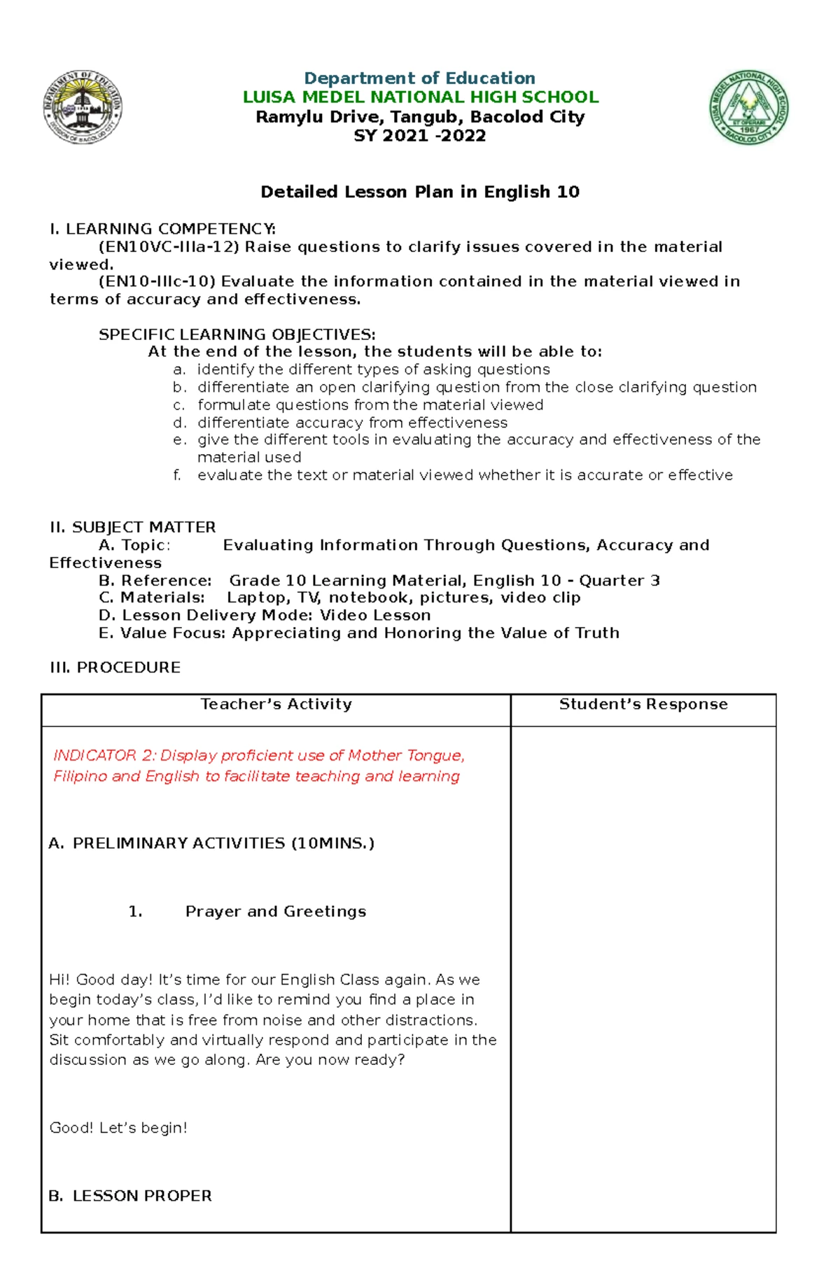 Q3 SHS HOPE 2 Module 2 - Health Optimizing Physical Education 2 Quarter 3 – Module 2 : Self ...