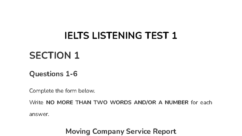 Listening Test 1 - IELTS Practice Questions and Answers - Studocu