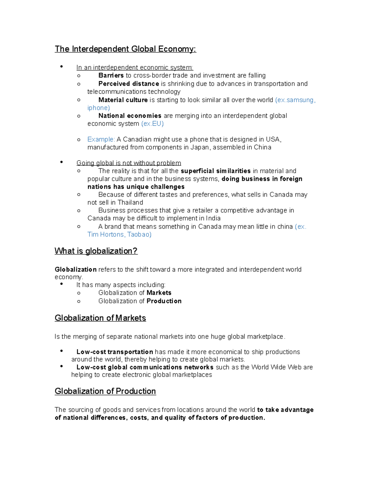 Chapter 1- Globalization - The Interdependent Global Economy: In an ...
