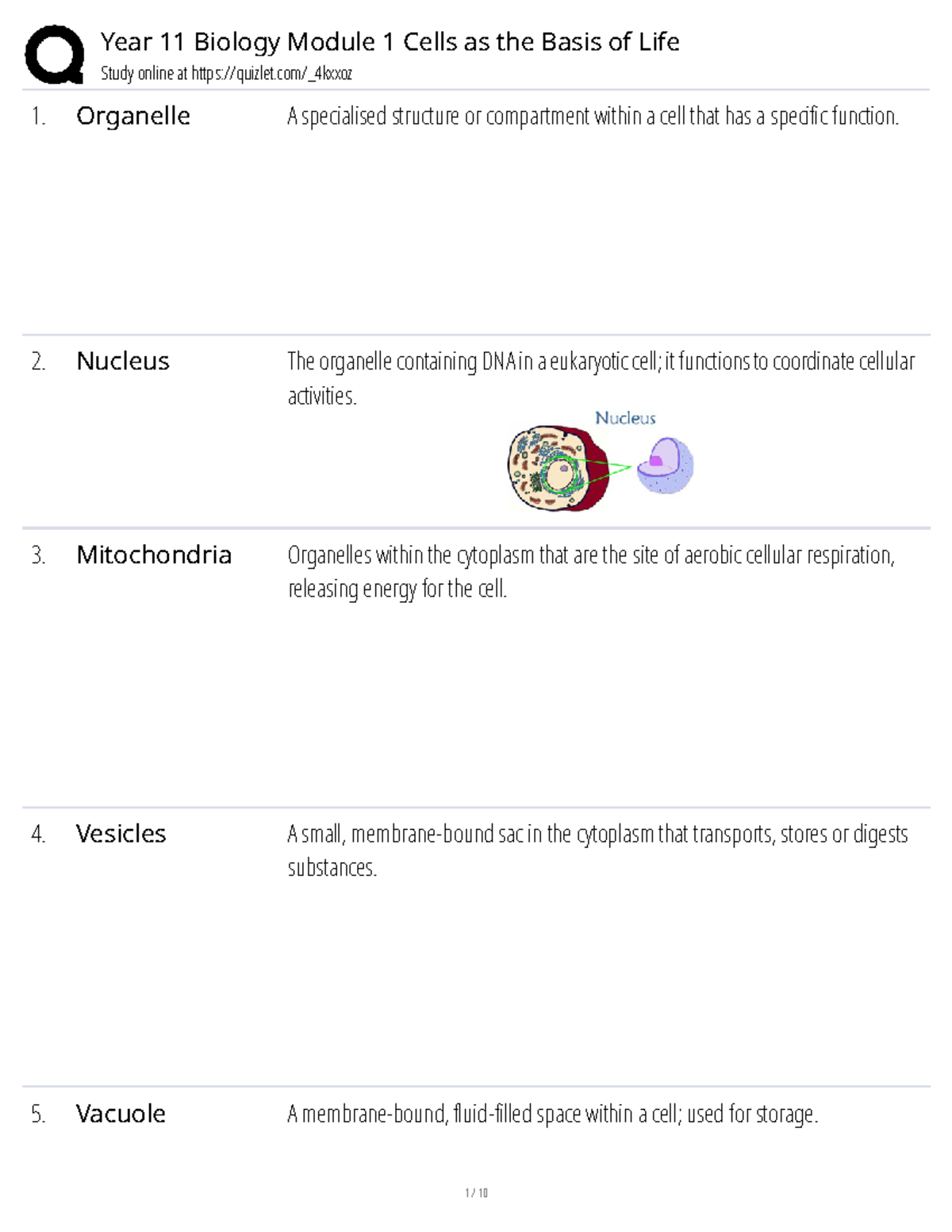 Year 11 Biology Module 1: Cells as the Basis of Life Flashcards - Studocu