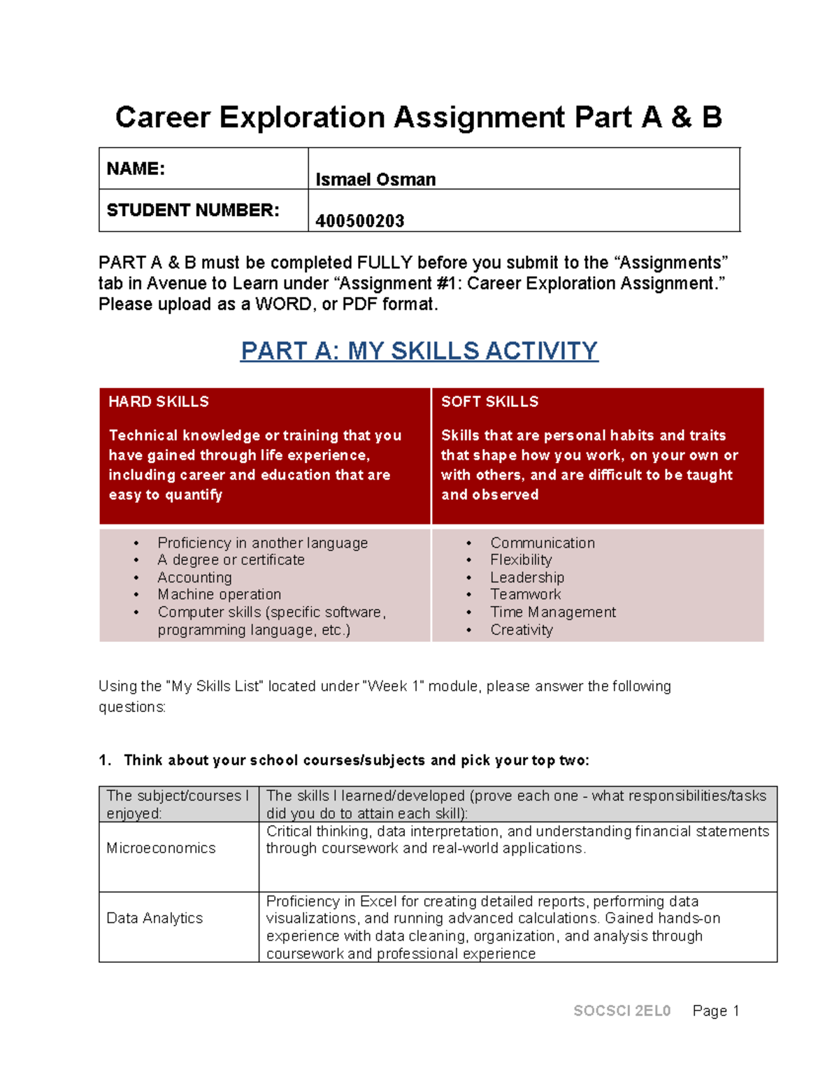 Career Exploration Assignment SOCSCI 2EL0 - Skills and Career Paths ...