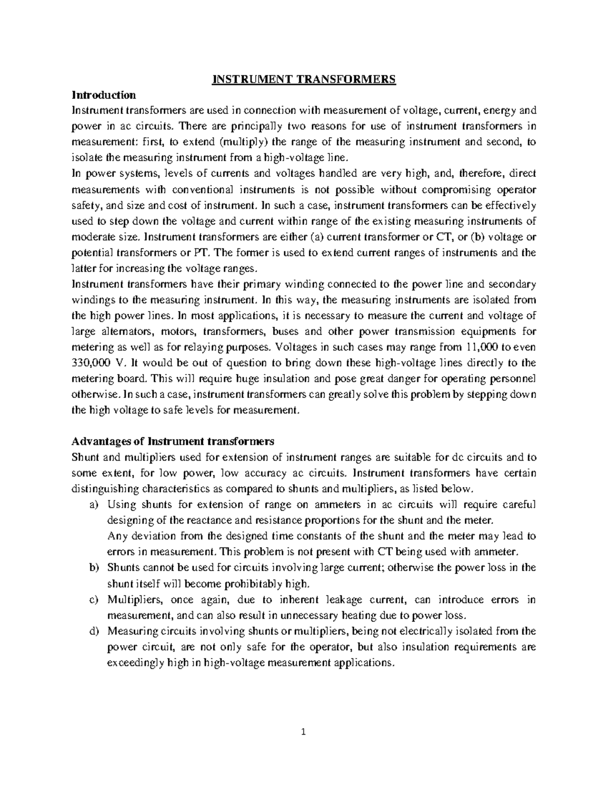 Instrument Transformers Overview - EEE2205 Lecture Notes - Studocu