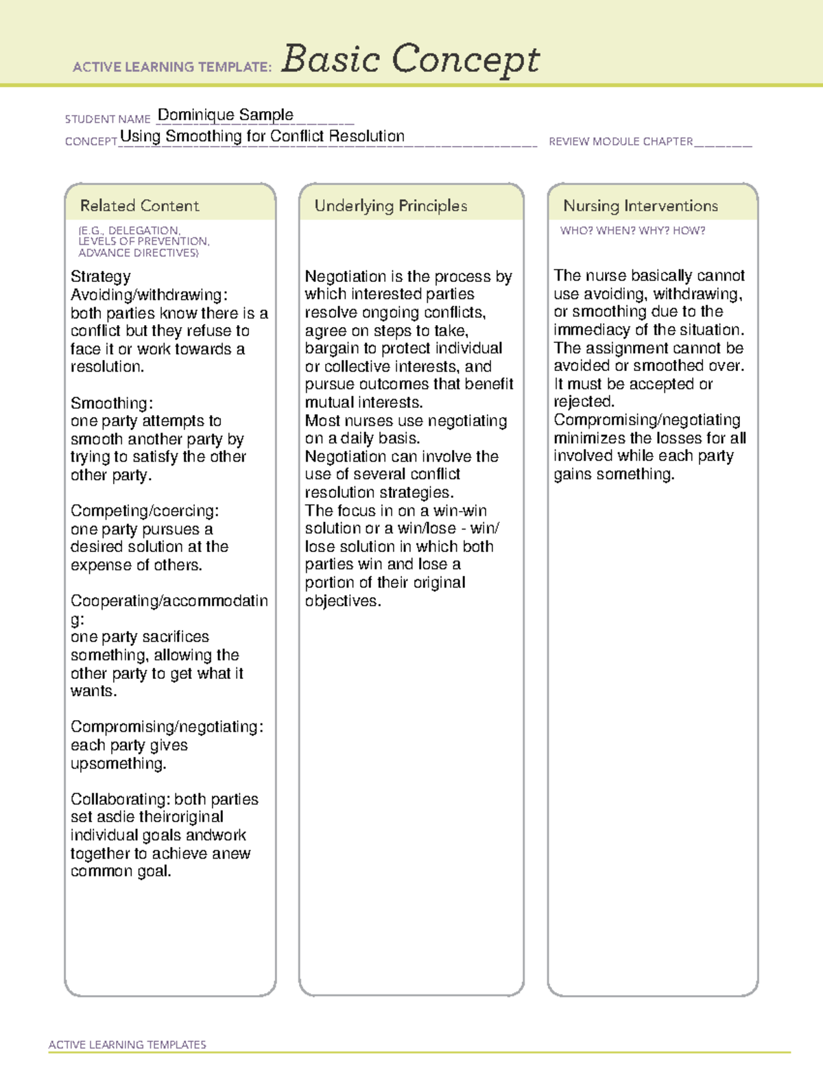 NUR 305 Active Learning: Smoothing Strategy in Conflict Resolution ...