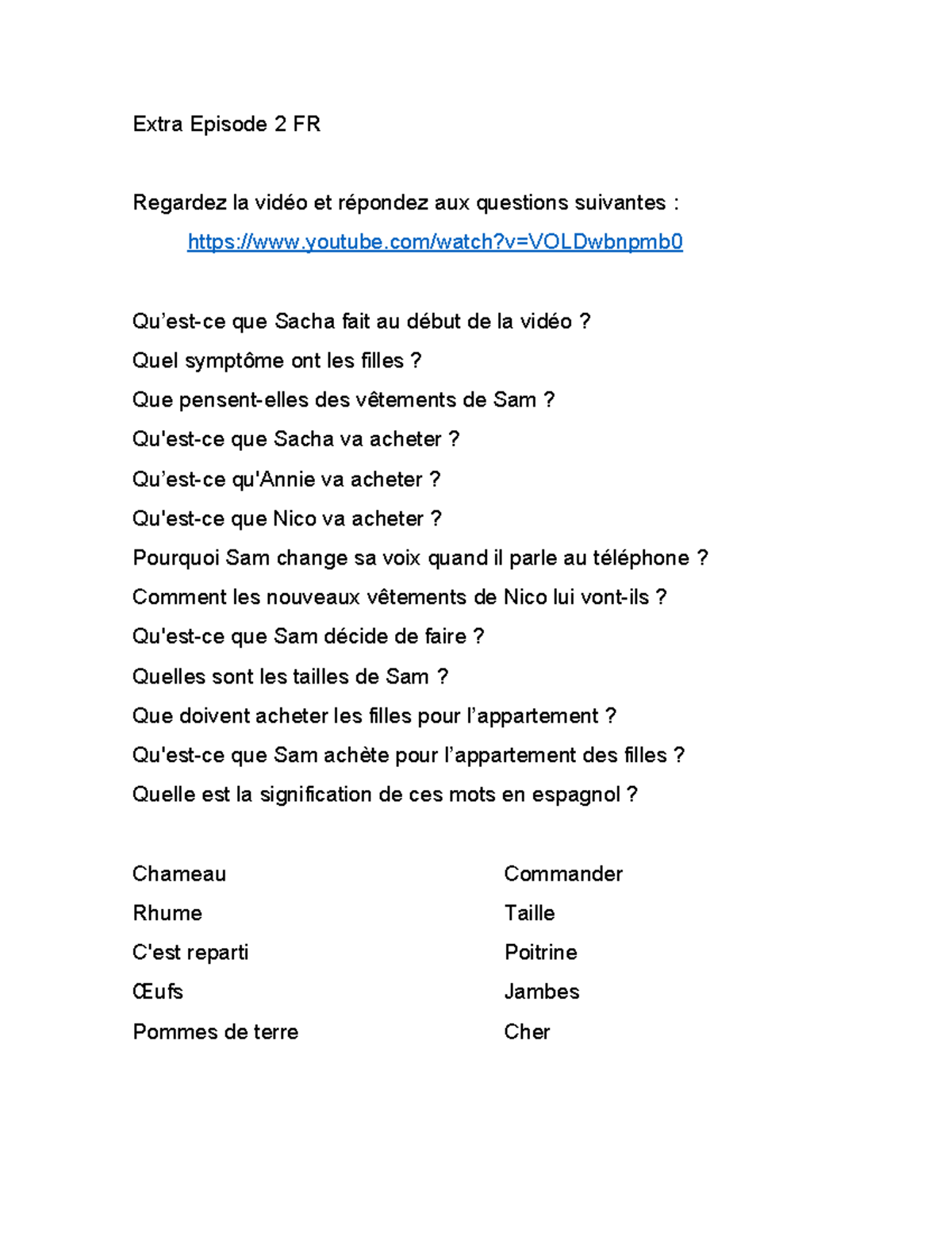 Extra Episode 2 FR - Francais I exercices - Extra Episode 2 FR Regardez ...