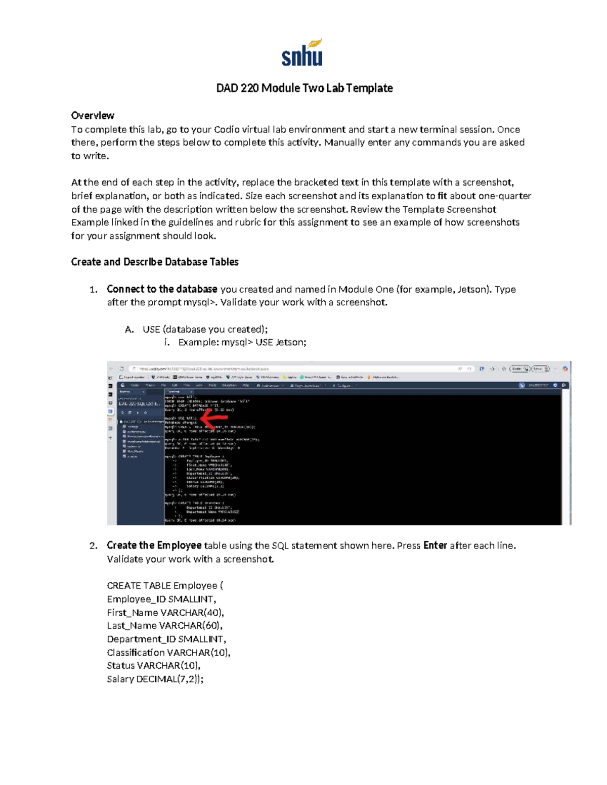 DAD 220 Module Two Lab: Database Table Creation and Validation Guide ...