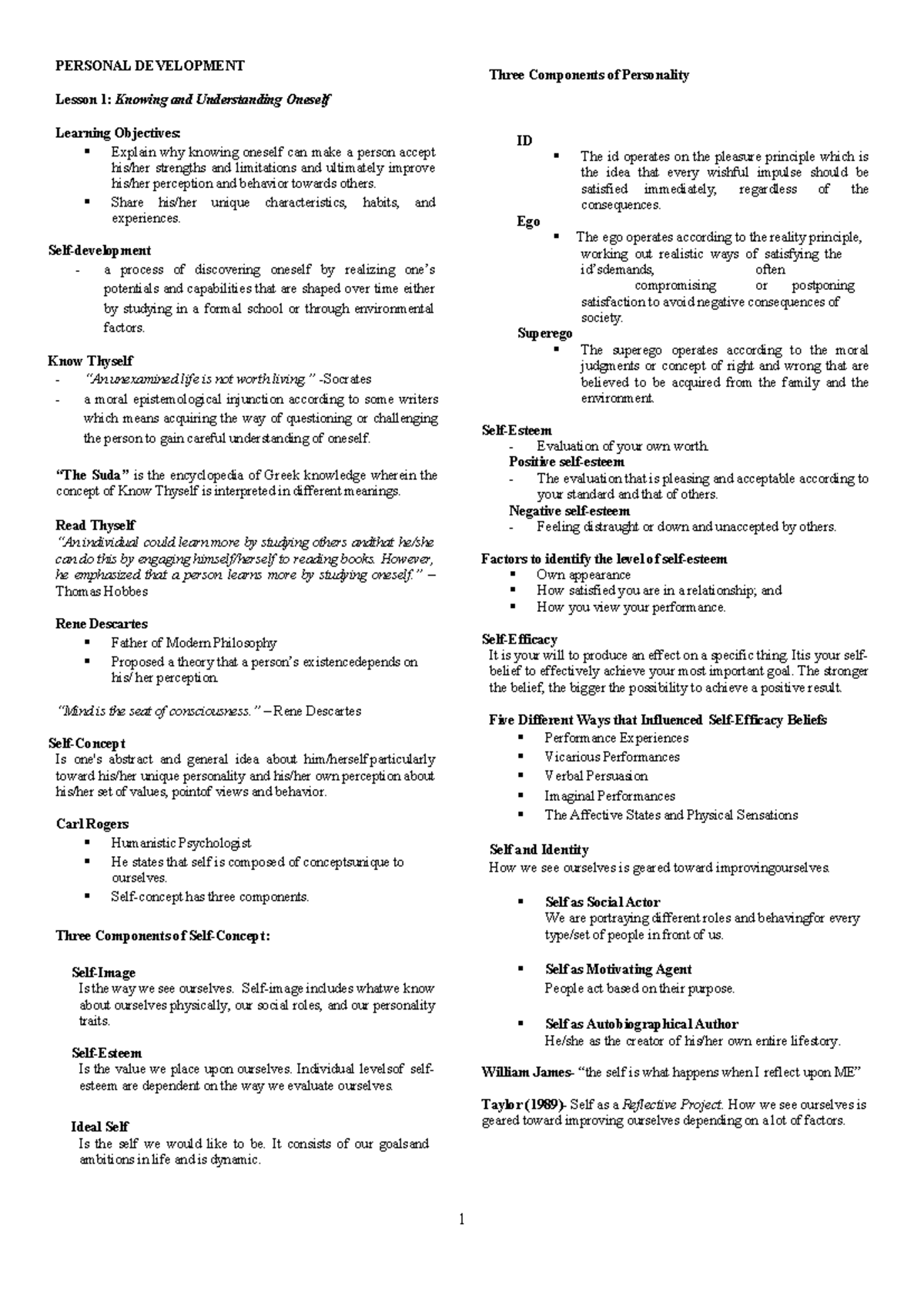 Personal Development Lesson 1: Discovering Oneself Handouts - Studocu