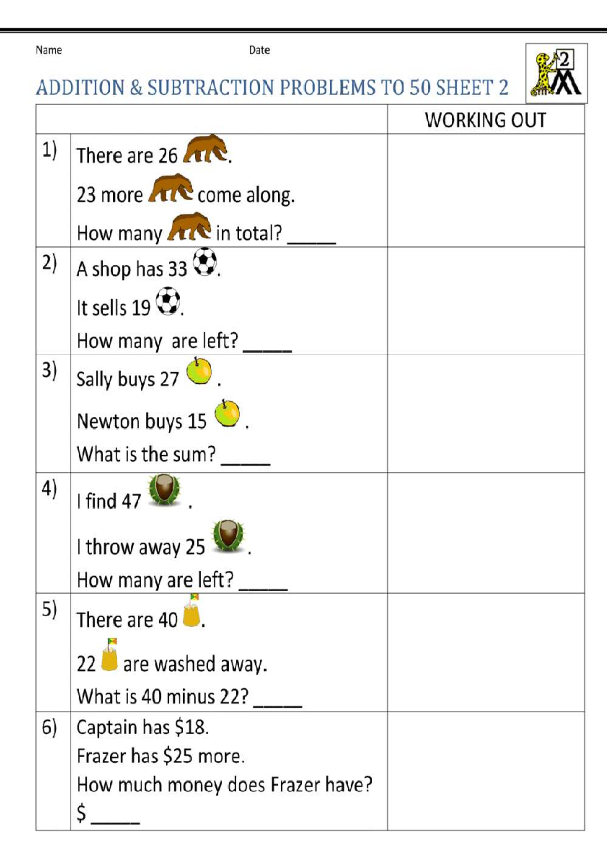 ADD & SUBTRACT PROBLEMS TO 50 - WORKSHEET MEILIN - Studocu