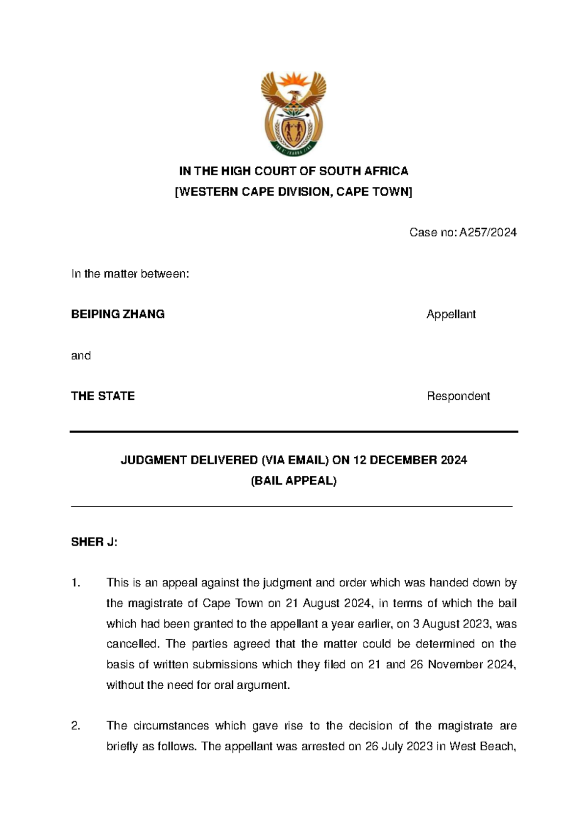 BAIL Appeal Judgment Analysis - Case No: A257/2024 - Studocu