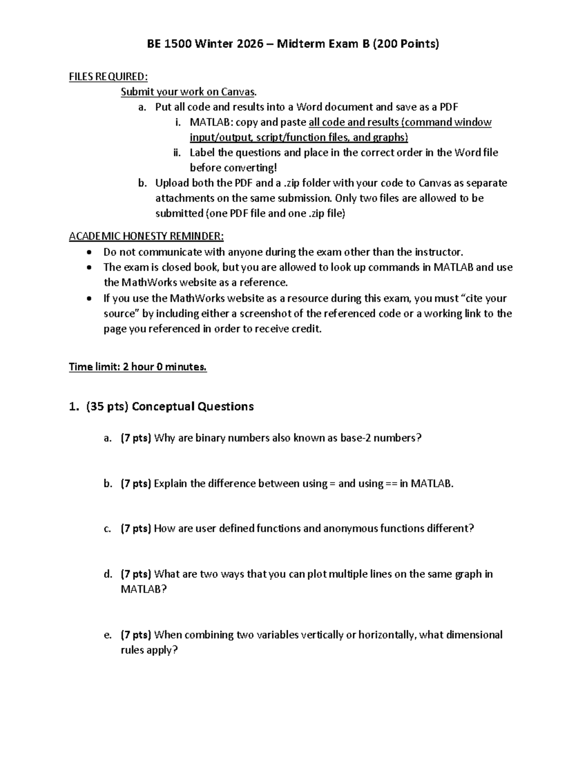 BE 1500 Winter 2026 Midterm Exam B Guidelines and Tasks - Studocu - One ...