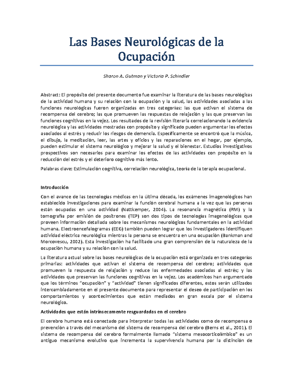 bases neurológicas de la ocupacion - Sharon A. Gutman y Victoria P ...