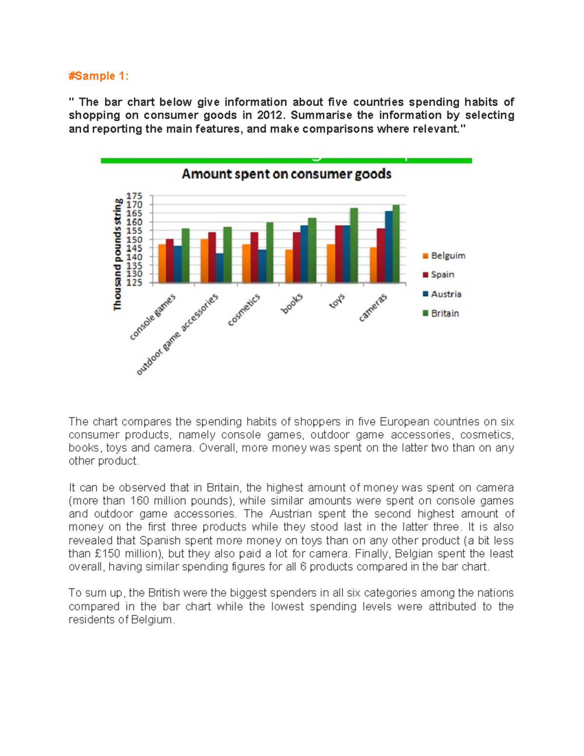 Sample writing task 1 - mô tả - #Sample 1: " The bar chart below give ...
