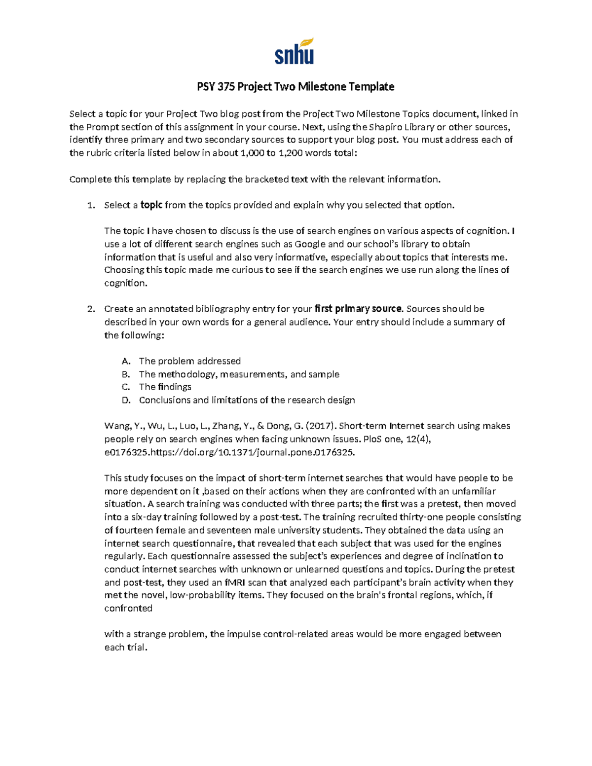 PSY 375 Project Two: Exploring Cognition Through Internet Searches ...
