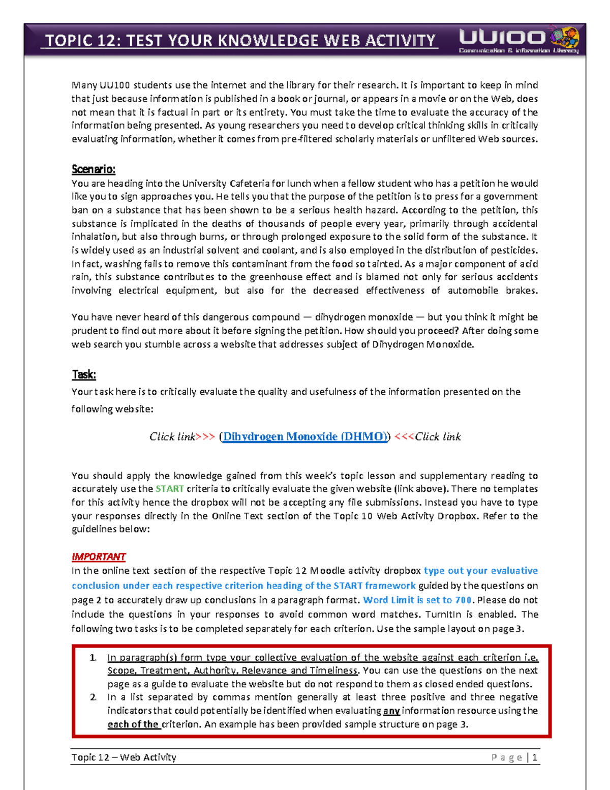 Topic 12 - Evaluating Web Info Quality - UU100 - SI-2022-01 - Studocu