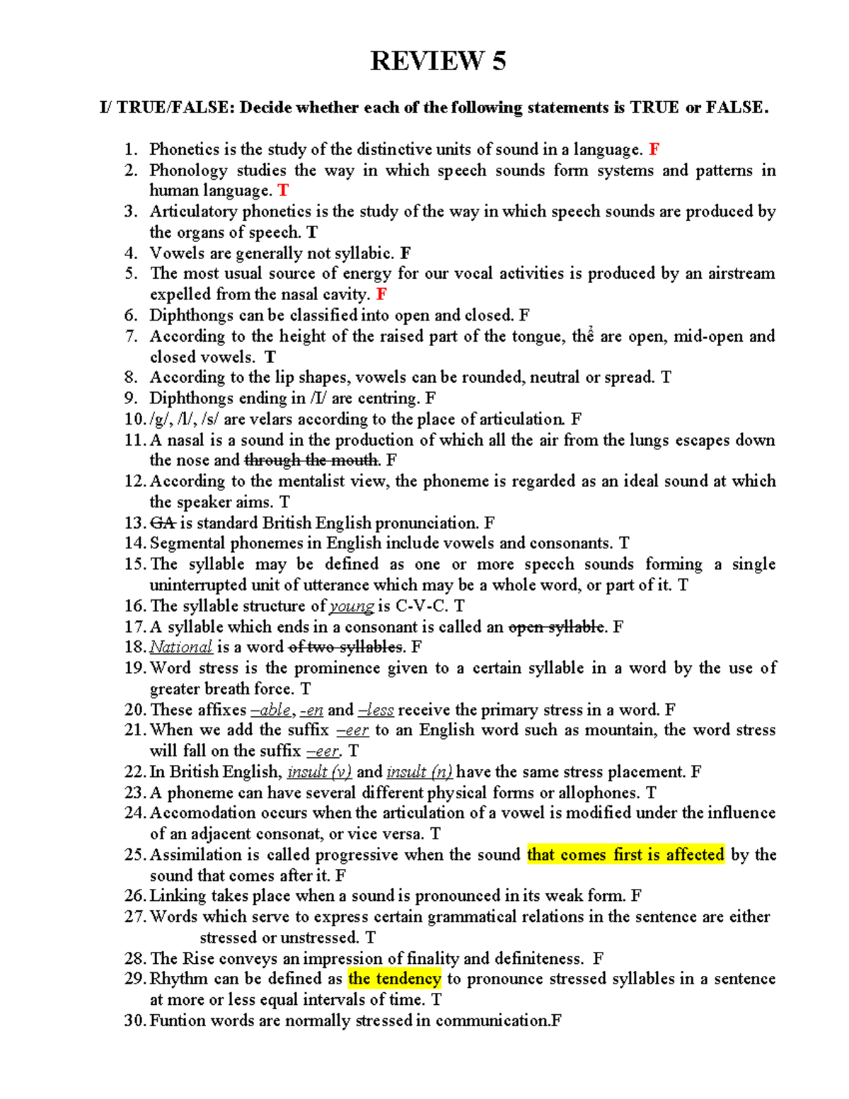 REVIEW 5 (2020-2021) - Phonetics True/False & MCQ Practice - Studocu