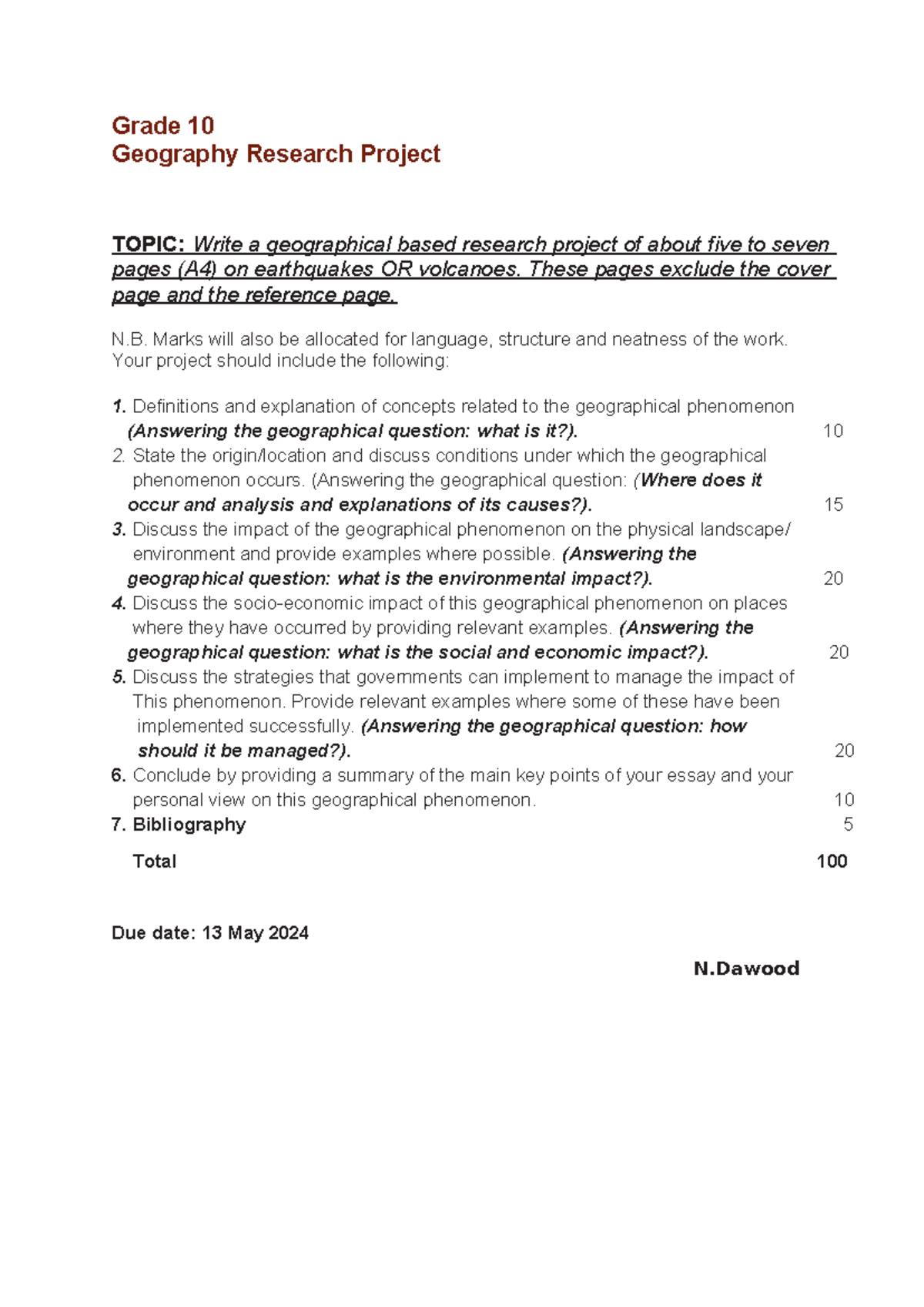 GR 10 Geography Research Project: Earthquakes & Volcanoes - Studocu