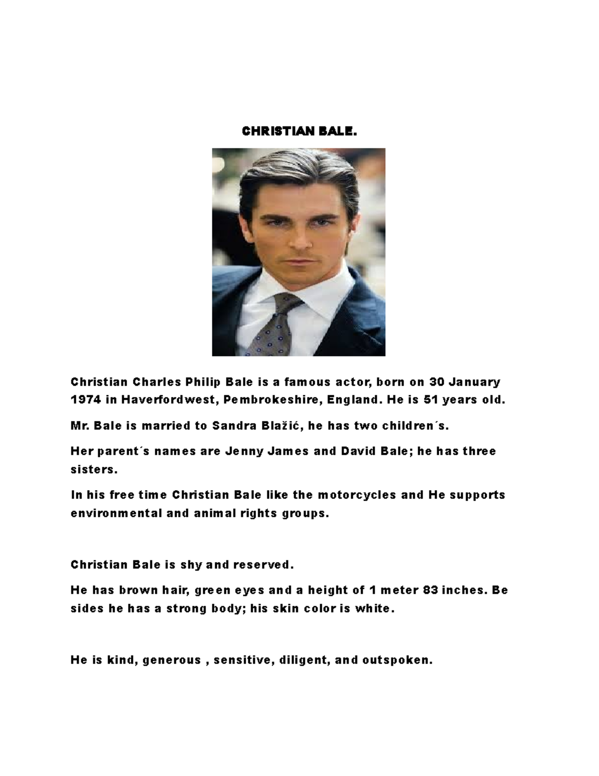 Christian Bale: Actor Profile and Personal Insights - HW 2 Elem A - Studocu