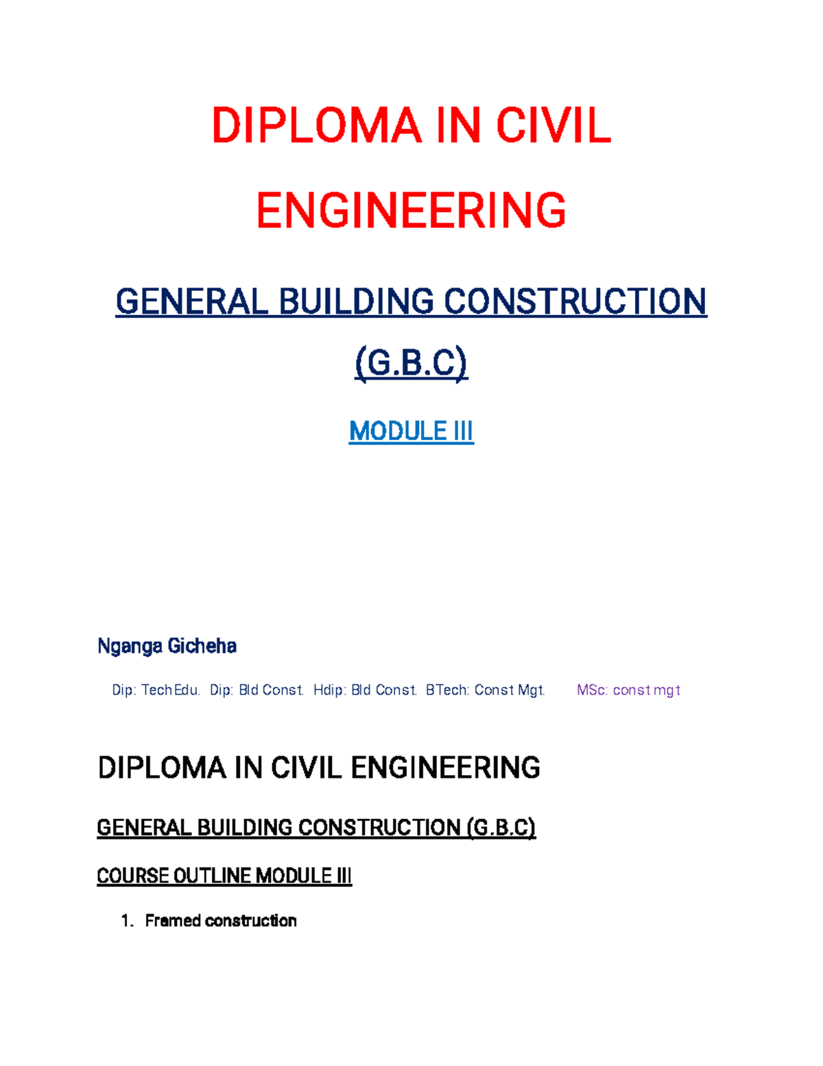GBC Module III Notes - General Building Construction Overview - Studocu