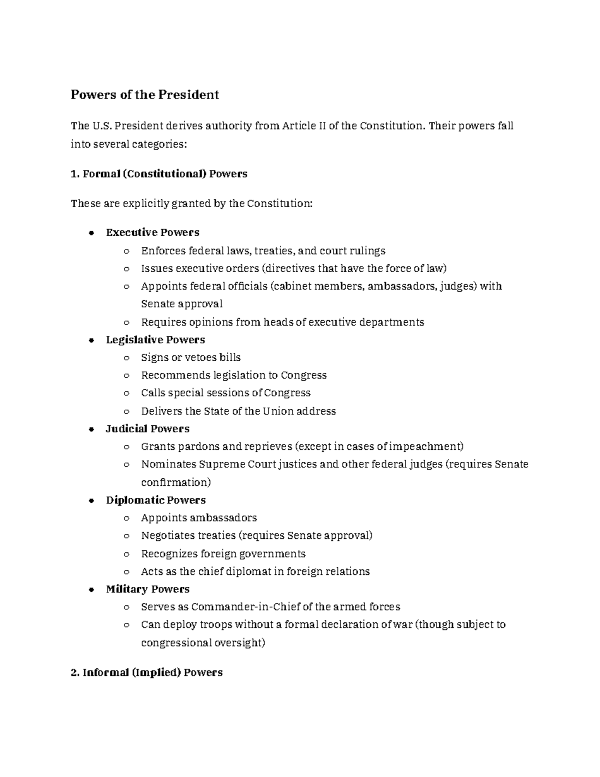 AP Daily Video Notes: Powers of the U.S. President - Studocu
