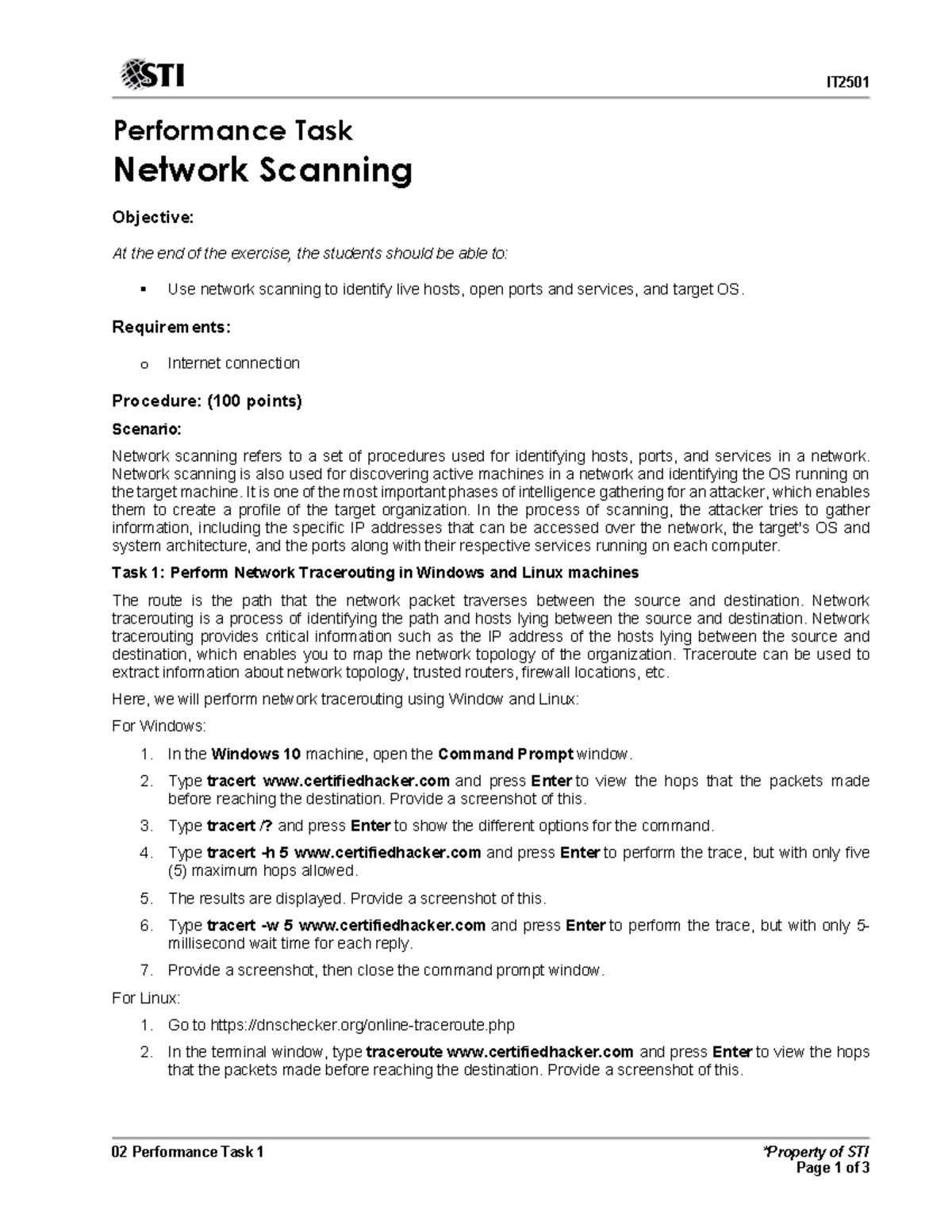 IT2501 Performance Task: Network Scanning & Host Discovery - Studocu
