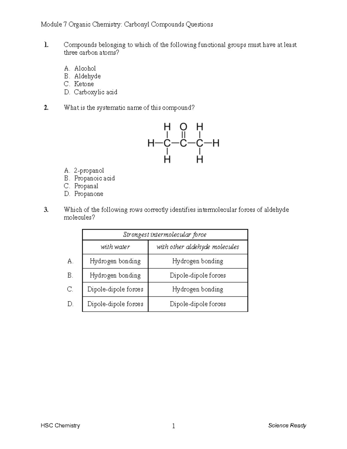HSC Chemistry Module 7: Carbonyl Compounds Q&A Guide - Studocu