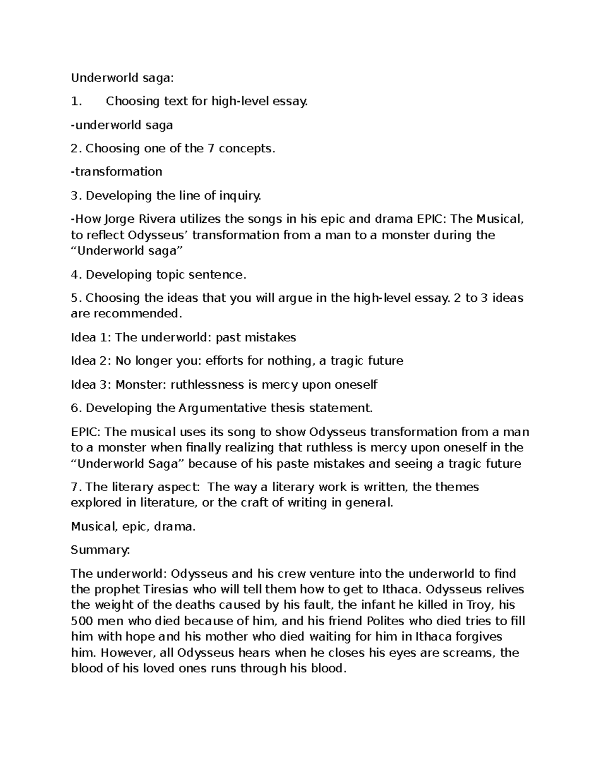 Underworld pre writing - Underworld saga: Choosing text for high-level ...