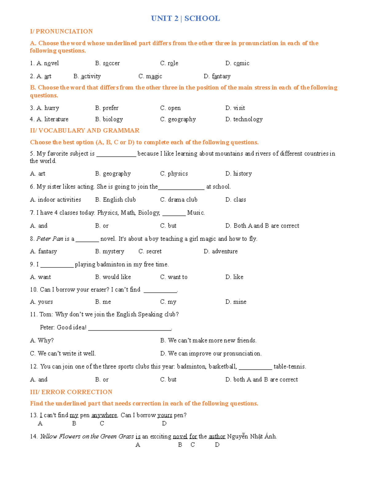 UNIT 2 - Pronunciation, Vocabulary, Grammar & Reading Revision Notes ...