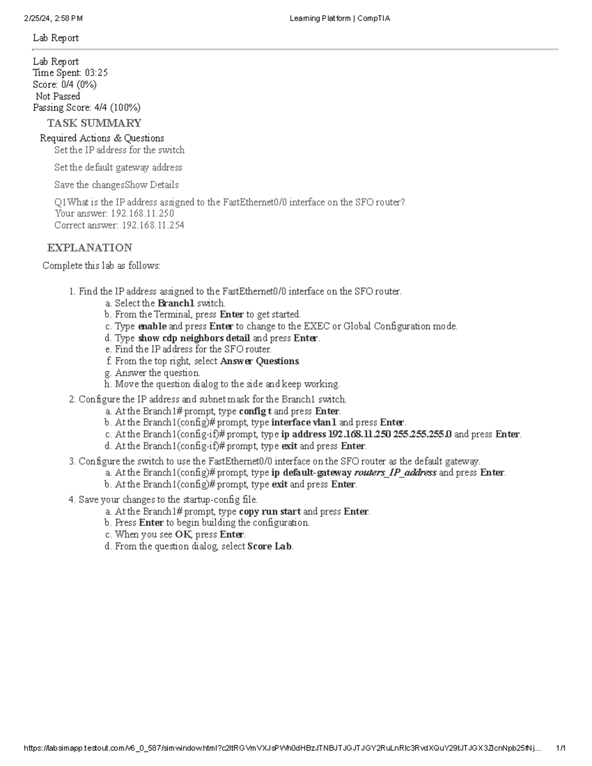7.2.9 CLI Config for Switch IP Settings - Lab Report - Studocu