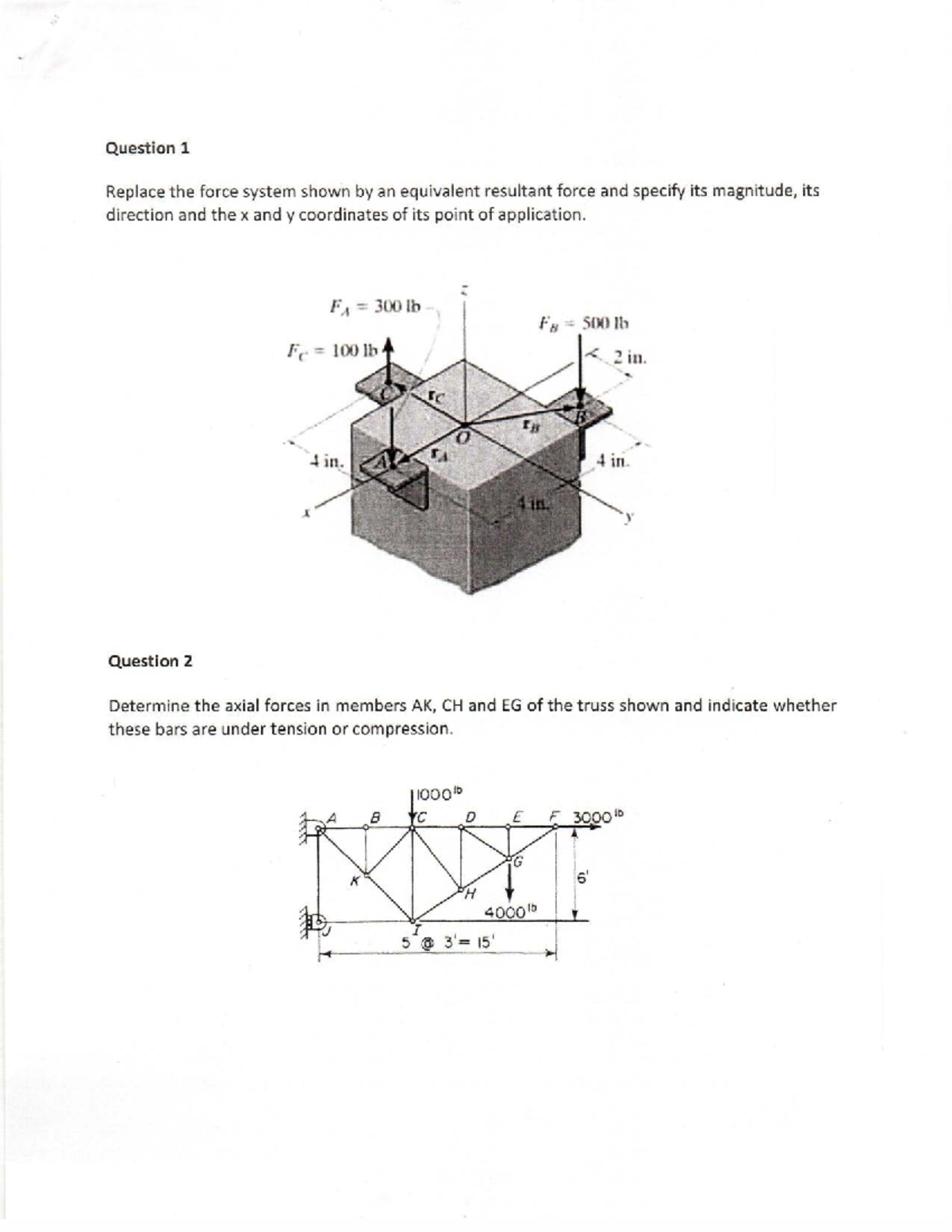 Statics Sample Final Exam 2: Force Systems & Truss Analysis - Studocu