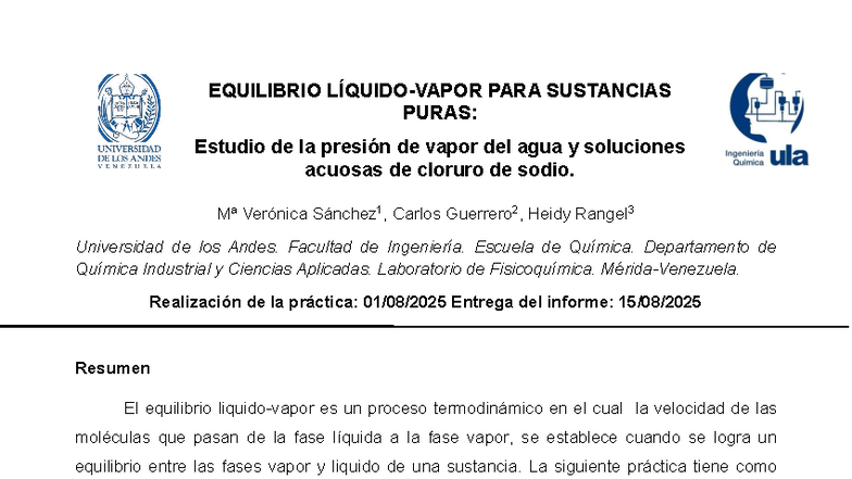 EQL-V: Estudio de la Presión de Vapor en Agua y NaCl - Studocu