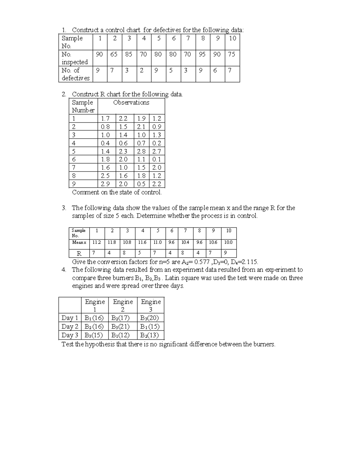 Assignment 3 - Control Charts and Hypothesis Testing Tasks - Studocu
