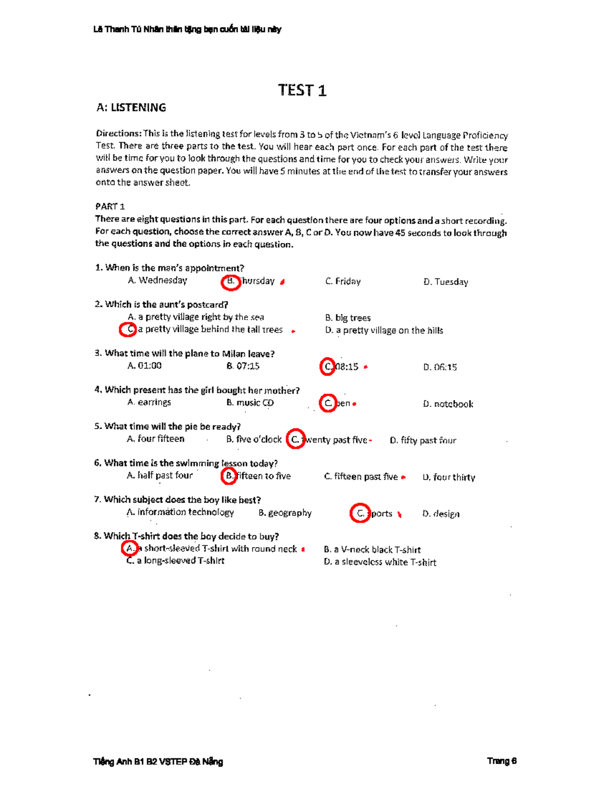 Practice 1 - Listening Test for Levels B1 B2 VSTEP - Studocu