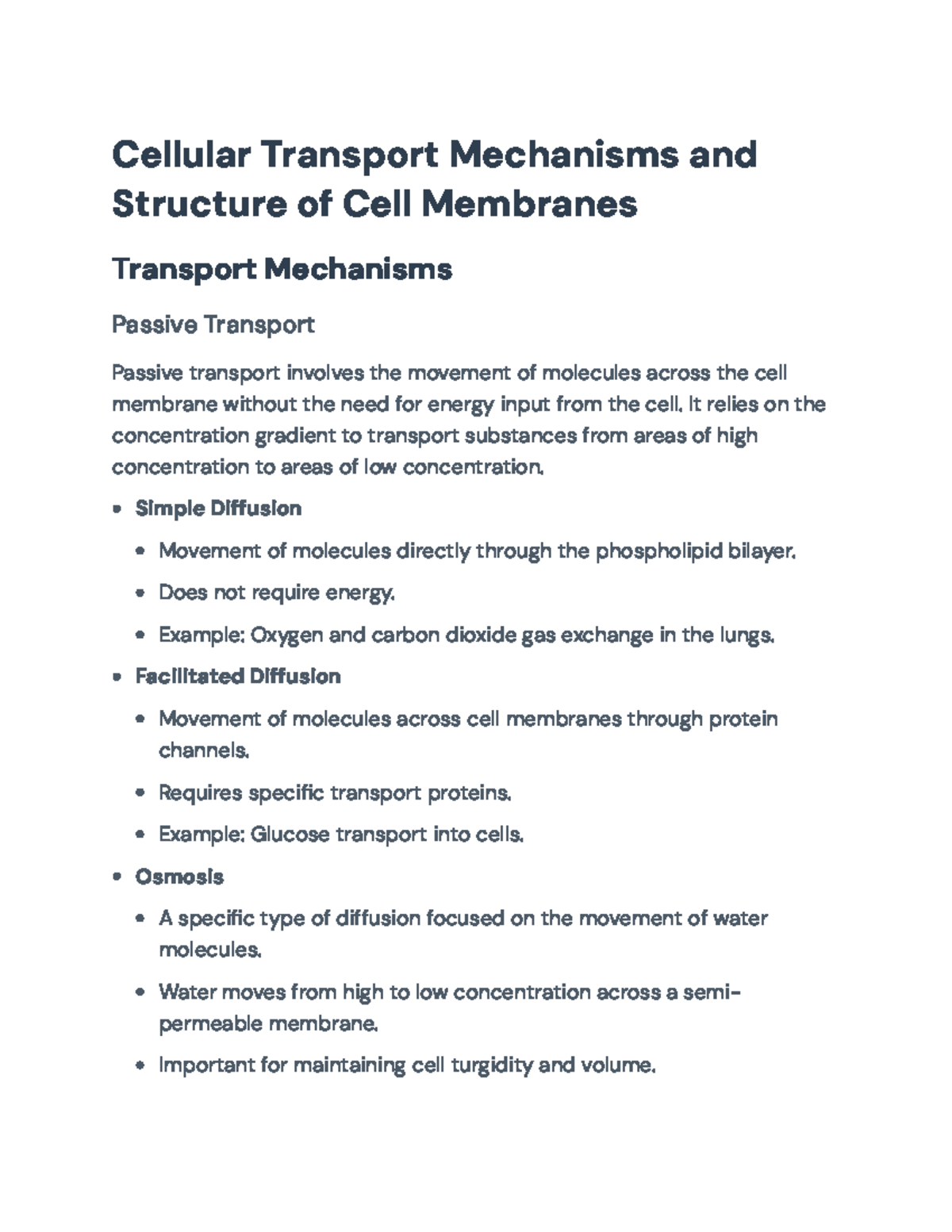 Cellular Transport Mechanisms and Membrane Structure Overview ...