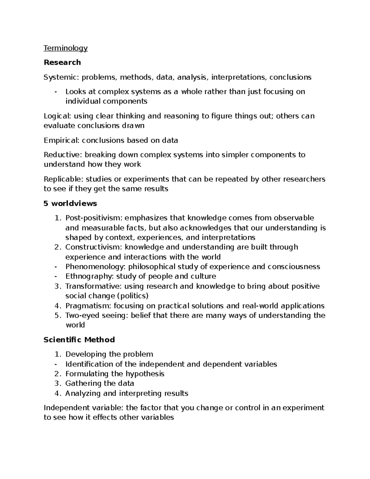 Kin 122 Final Exam: Terminology in Systemic Research Methods - Studocu