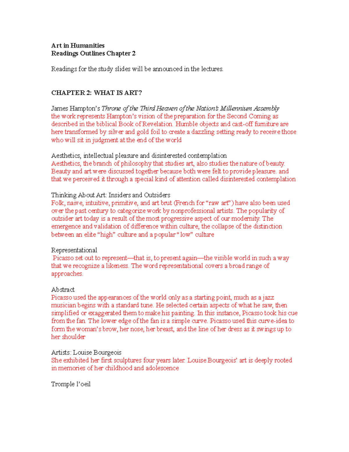 Chapter 2 - Art Overview & Aesthetics in Humanities (ART 101) - Studocu