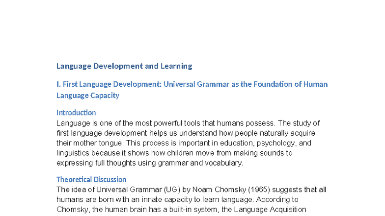 Language Development and Learning I: First vs. Second Language ...