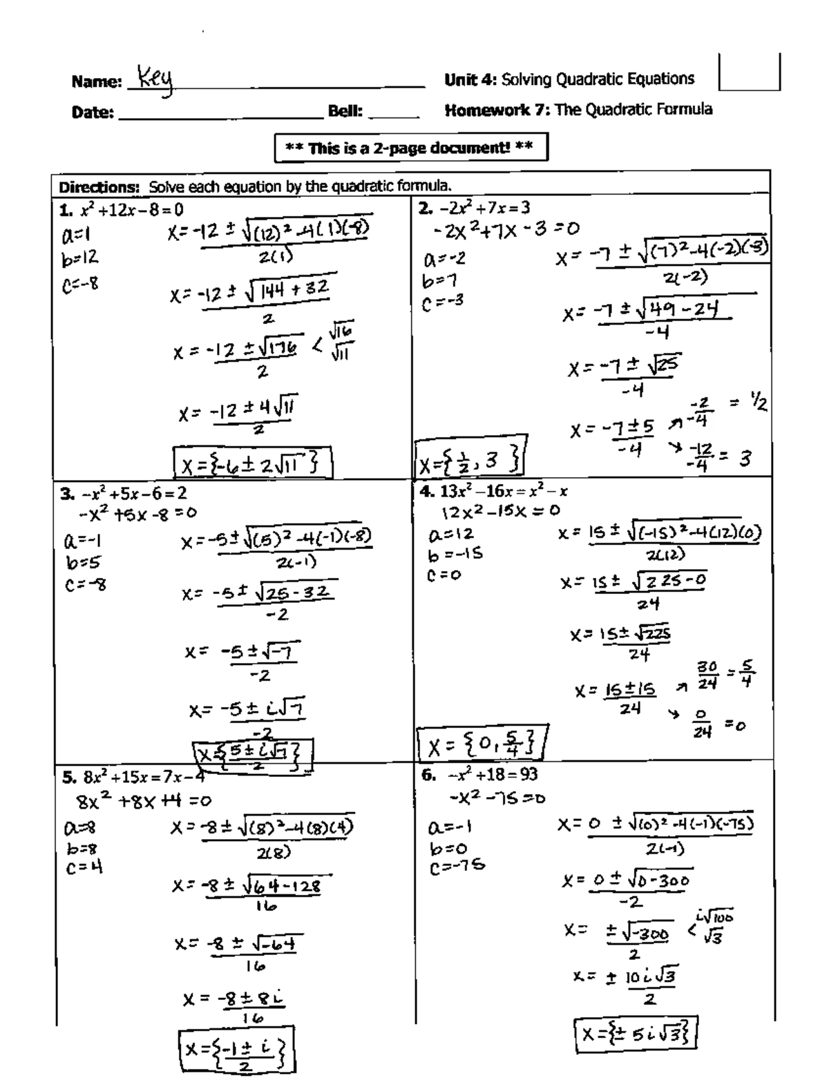 2 - Answer Key for Unit 4: Solving Quadratic Equations - Studocu