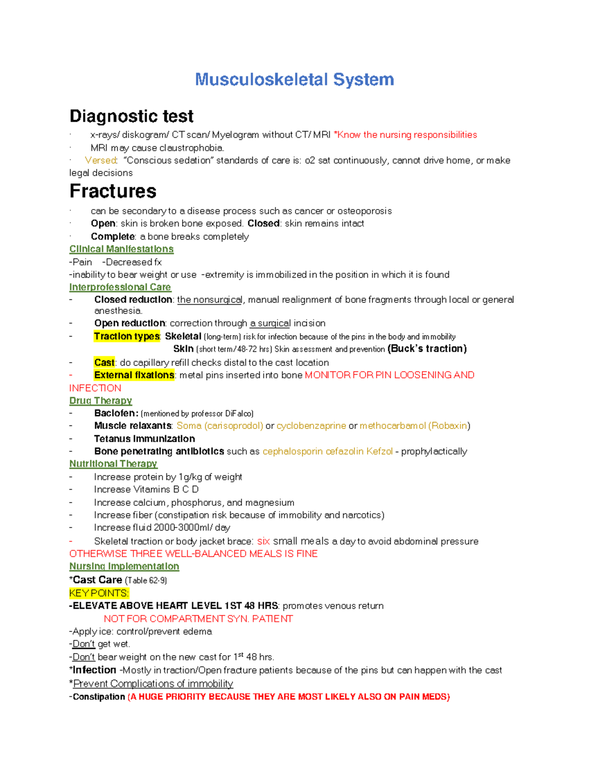 Musculoskeletal System medical Surgical exam 1 - Musculoskeletal System ...