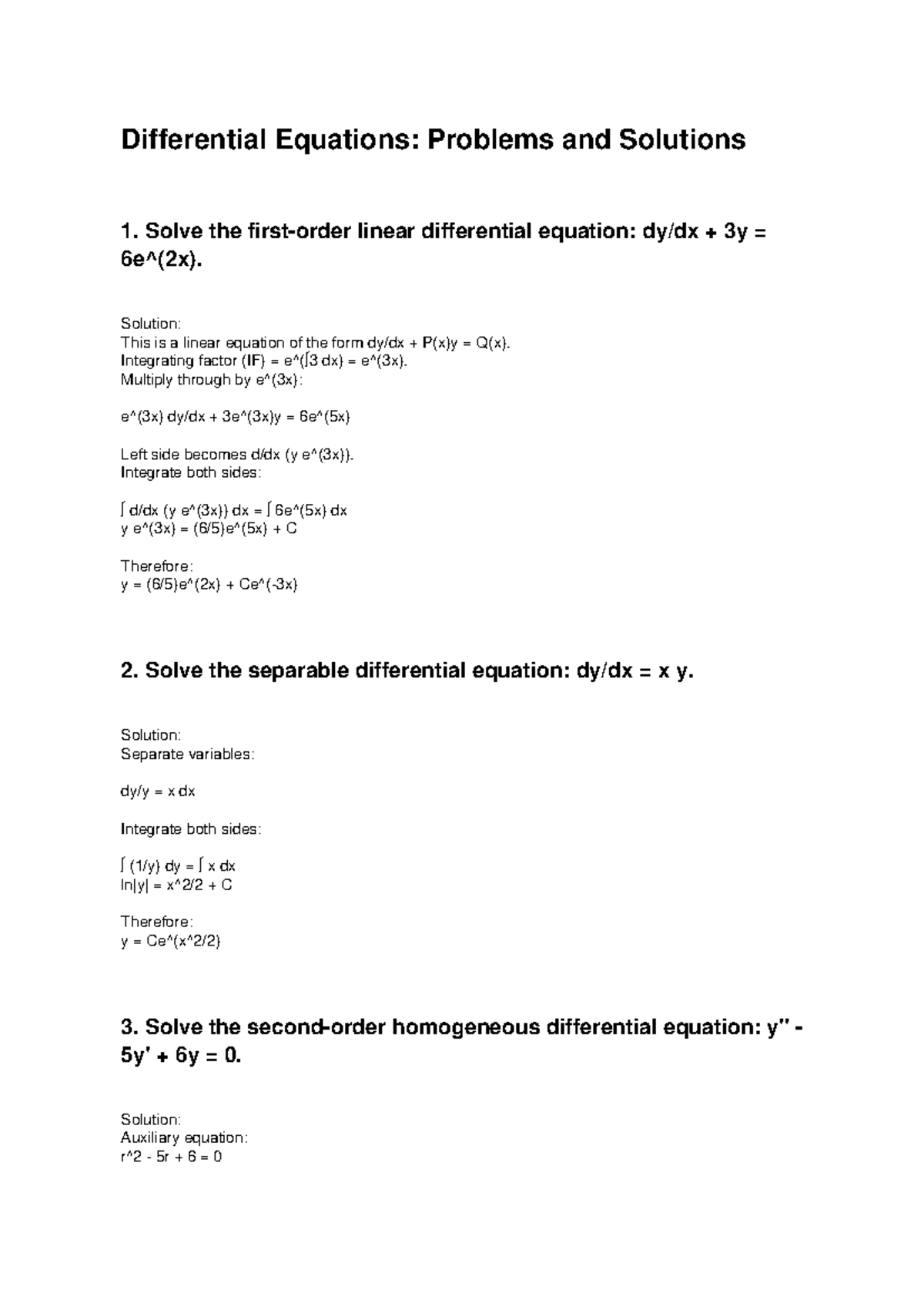 Differential Equations: Problems & Solutions (MATH 301) - Studocu