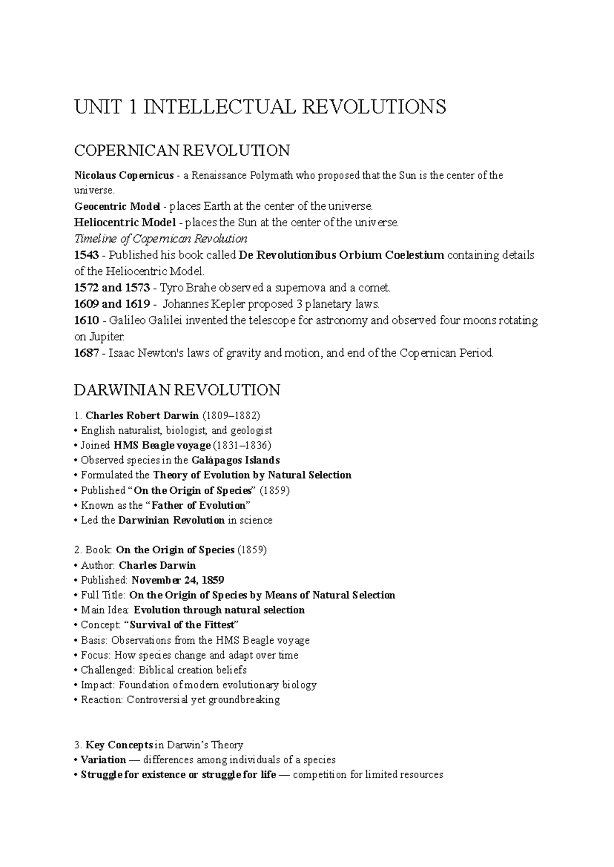 INT 101: Intellectual Revolutions - Copernican, Darwinian, and Freudian ...
