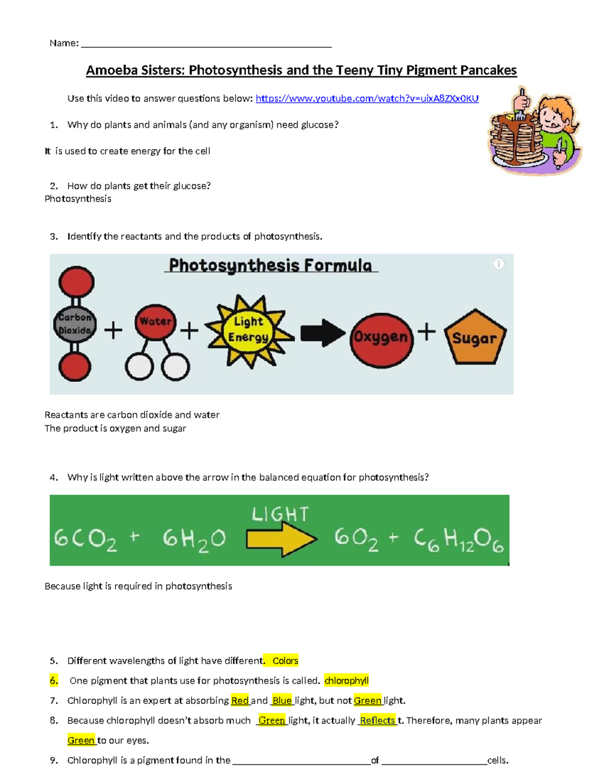 Amoeba sisters photosynthesis video wksh - Name: Amoeba Sisters ...