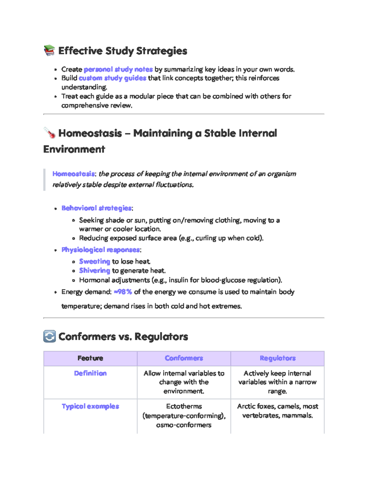 Mastering Homeostasis: A Comprehensive Study Guide (BIO 101) - Studocu