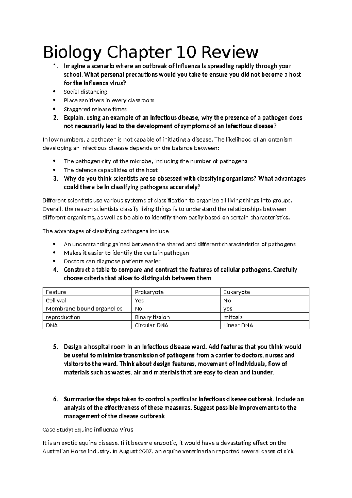 Biology Chapter 10 Review: Infectious Diseases & Control Measures - Studocu