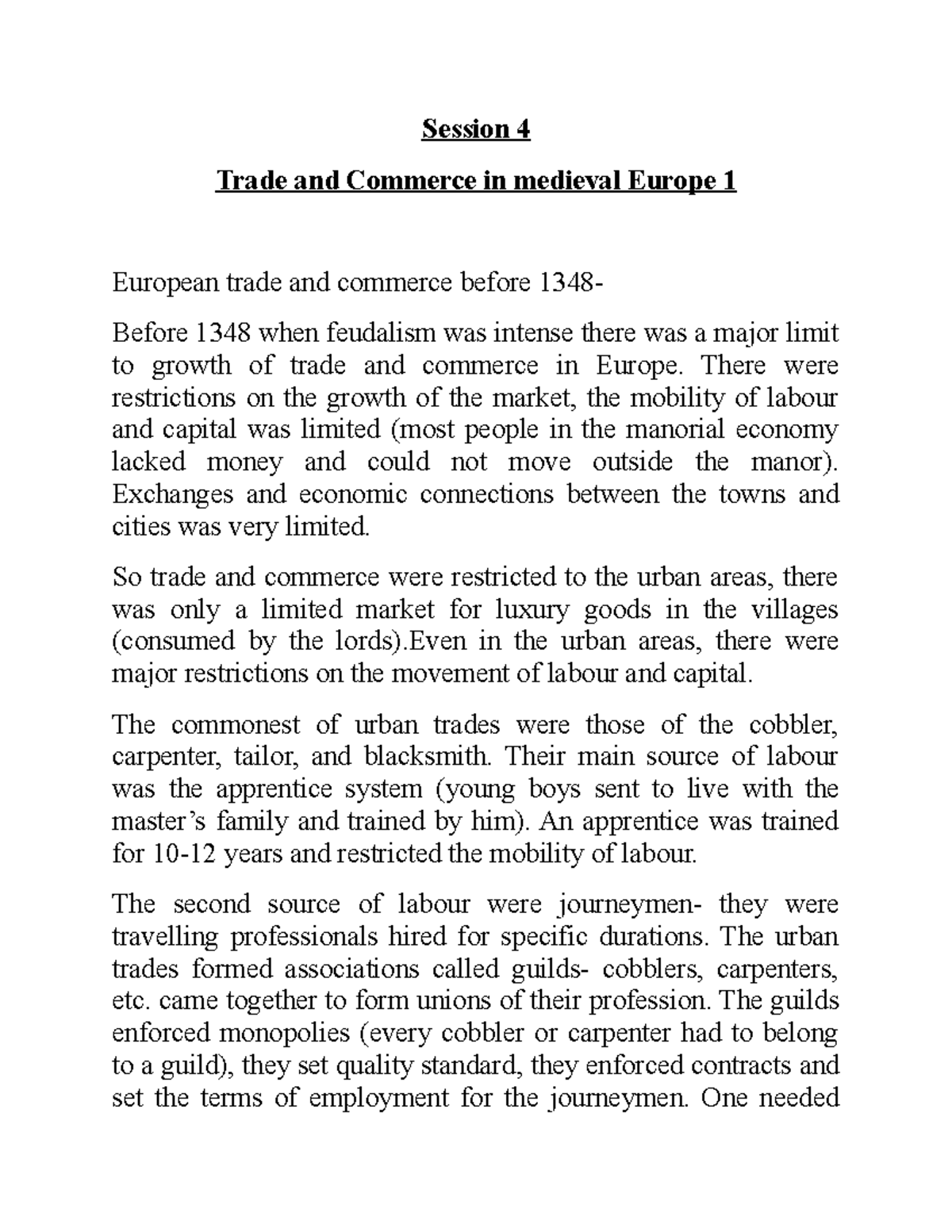 Session 4-3: Trade & Commerce in Medieval Europe - Key Insights - Studocu