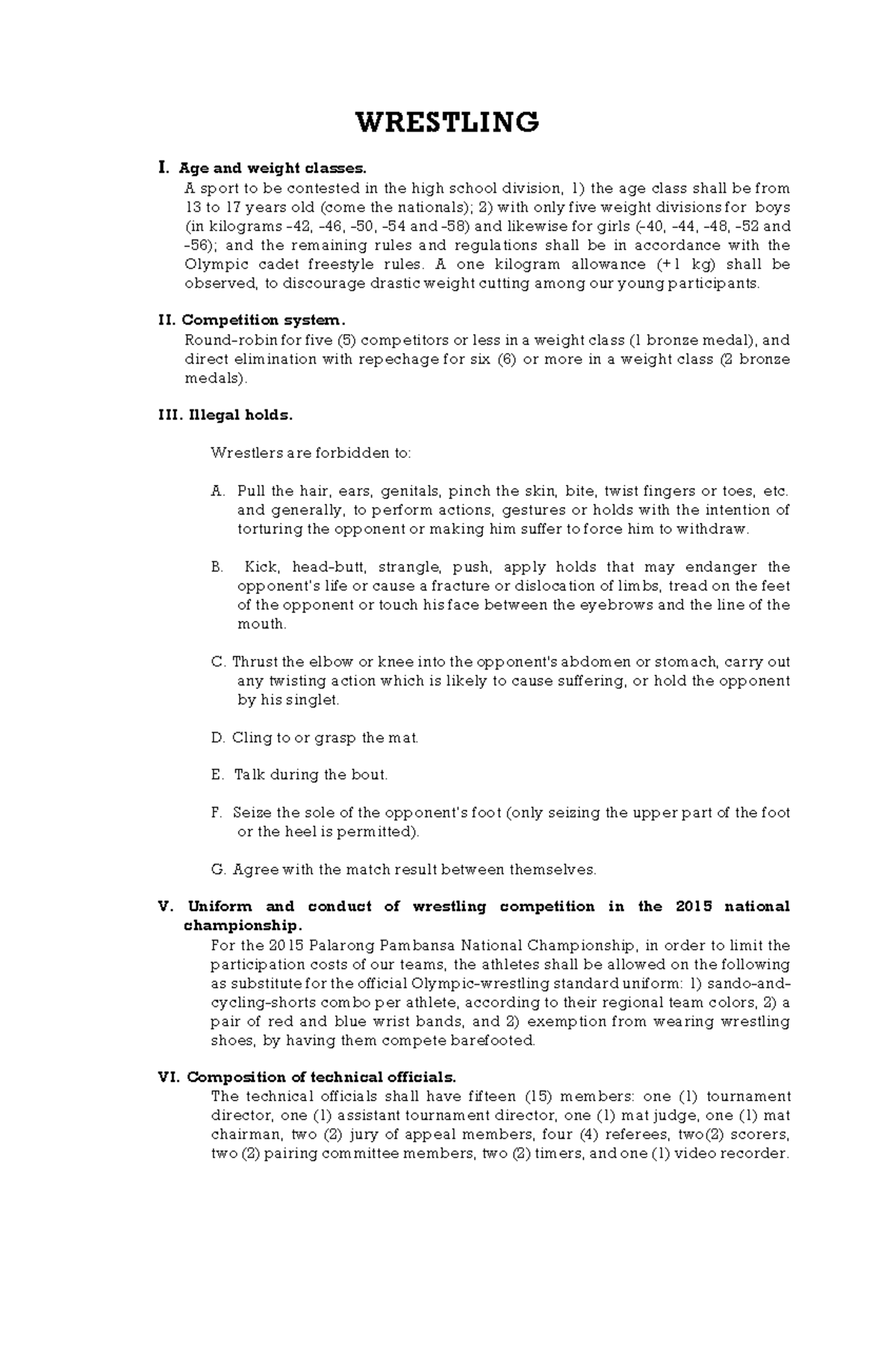Wrestling Regulations and Rules for Competitions in High Schools - Studocu