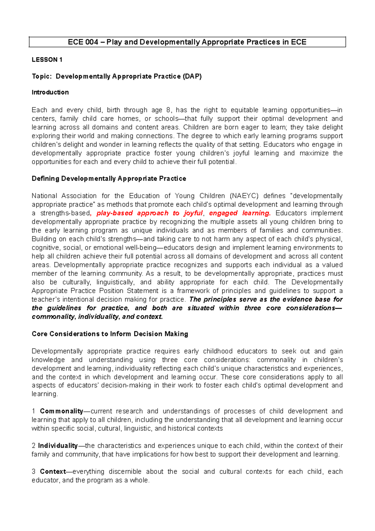 ECE 004 Lesson 1: Understanding Developmentally Appropriate Practices ...